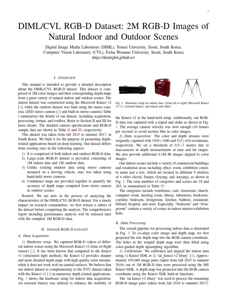 DIML/CVL RGB-D Dataset Overview | PDF | Stereoscopy | Lidar