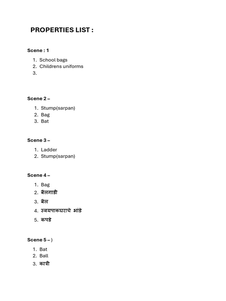 Prop List D | PDF