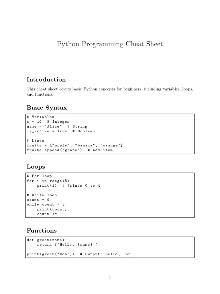 Python Programming Cheat Sheet | PDF
