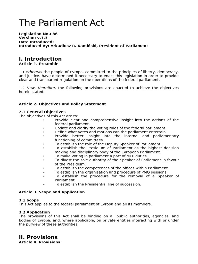 Annex1 - Parliament Act v1.3 | PDF | Supermajority | European Parliament