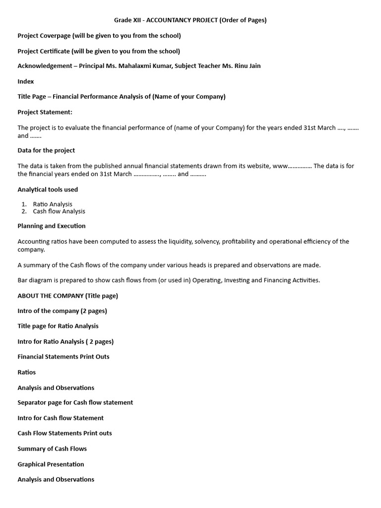 Acc Project Order - Ratio Analysis & Cash Flow Statement | PDF