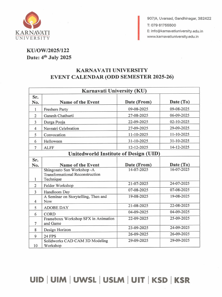 Event Calendar Odd Semester 2025-26 | PDF