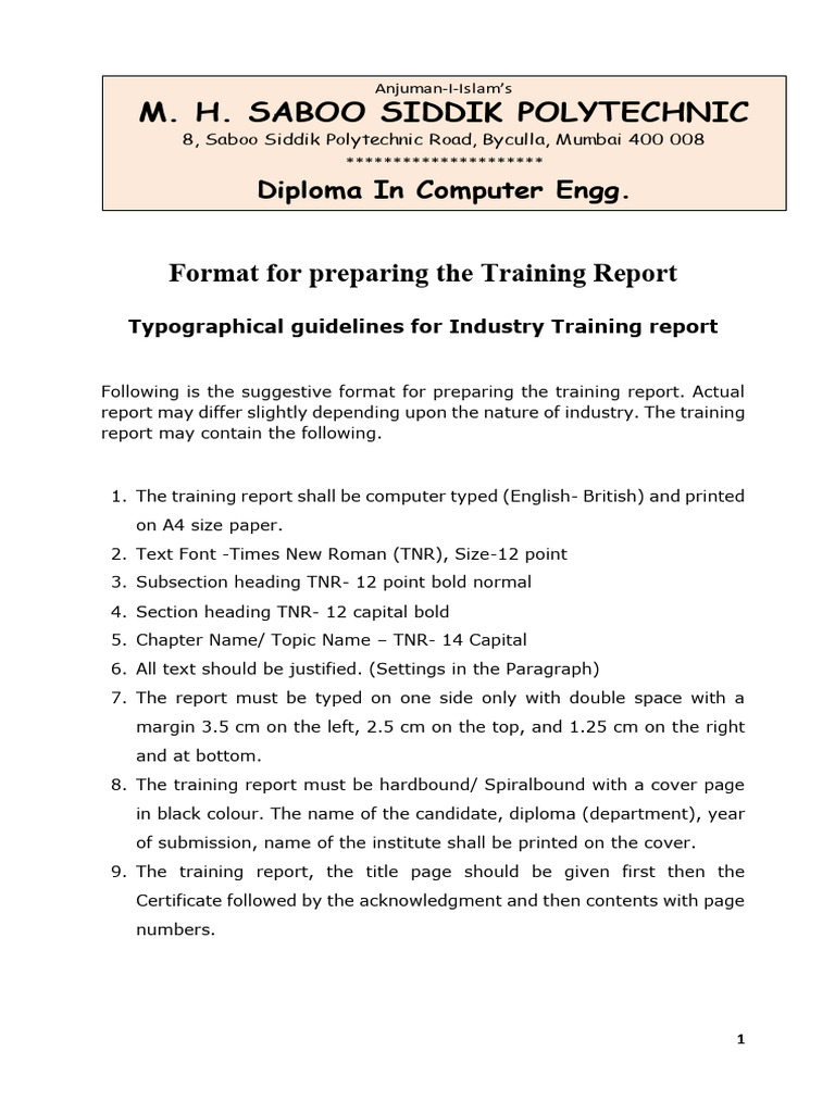 ITR - Inplant Traing Report Format | PDF
