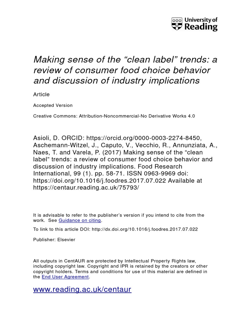 Clean Label Trends in Consumer Behavior | PDF | Consumer Behaviour ...