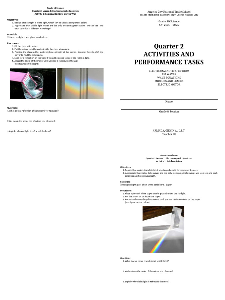 Grade 10 Science Q2 Activities Compilation | PDF | Electromagnetic ...