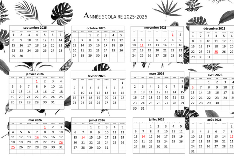 Calendrier Scolaire 2025-2026 | PDF
