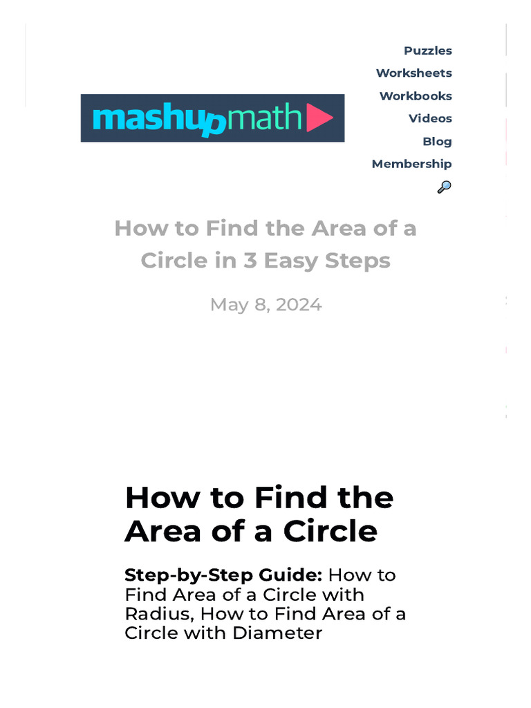 How To Find The Area of A Circle in 3 Easy Steps - Mashup Math | PDF ...