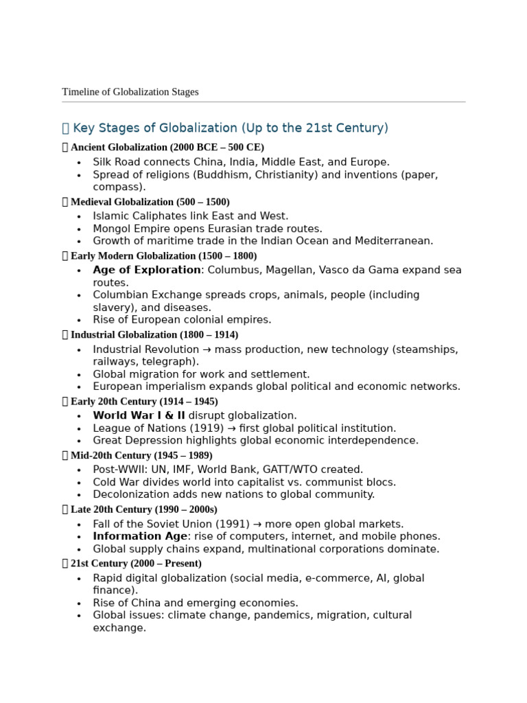 Key Stages of Globalization Timeline | PDF