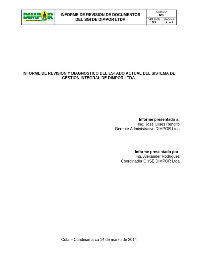 Informe de Revision Sgi Dimpor Ltda | PDF | Sistema de manejo de ...