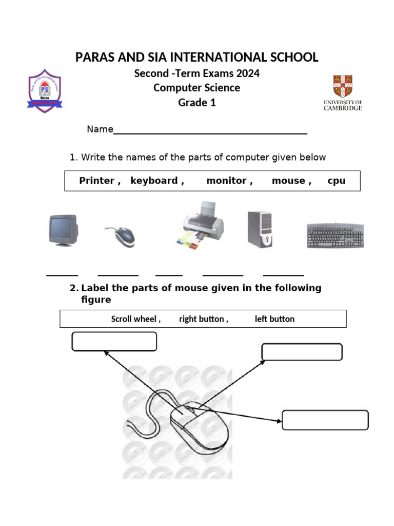 Grade 1 Computer Science Exam 2024 | PDF
