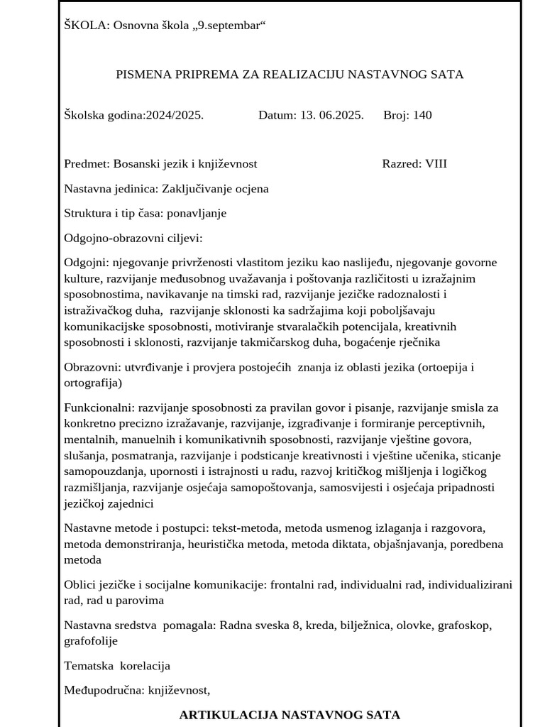 Priprema - Zaključivanje Ocjena | PDF