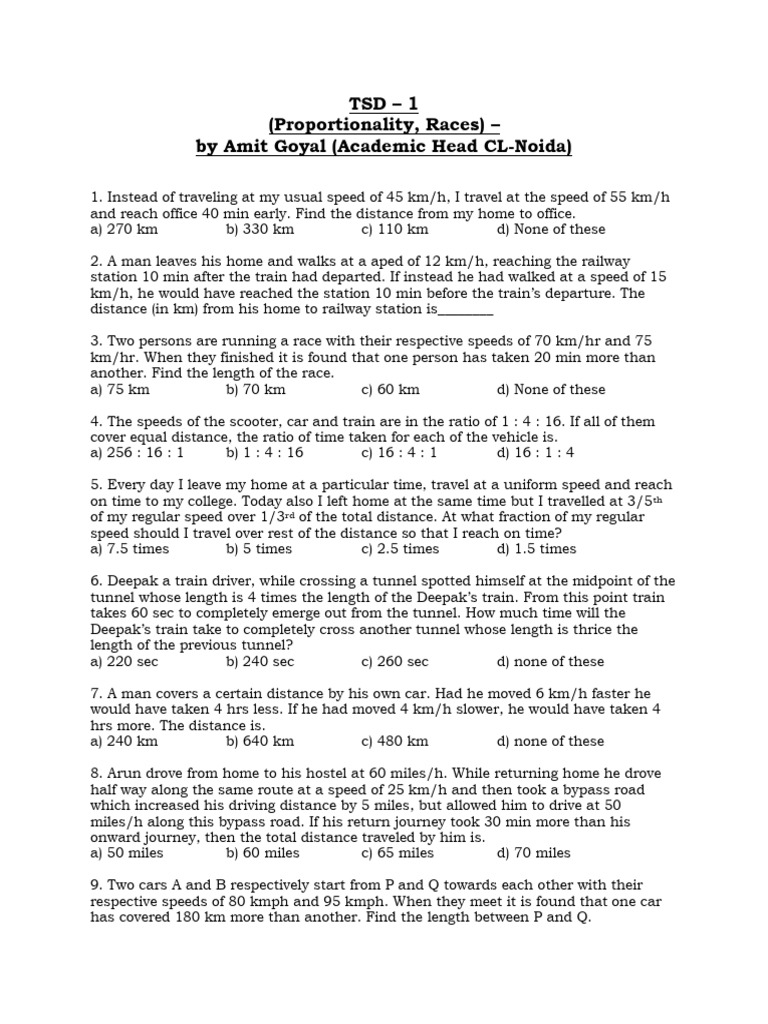 Tsd 1 Proportionality Races Pdf Speed Metre