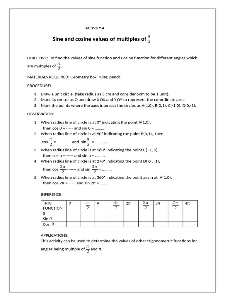 Sine and Cosine Values of π Multiples | PDF