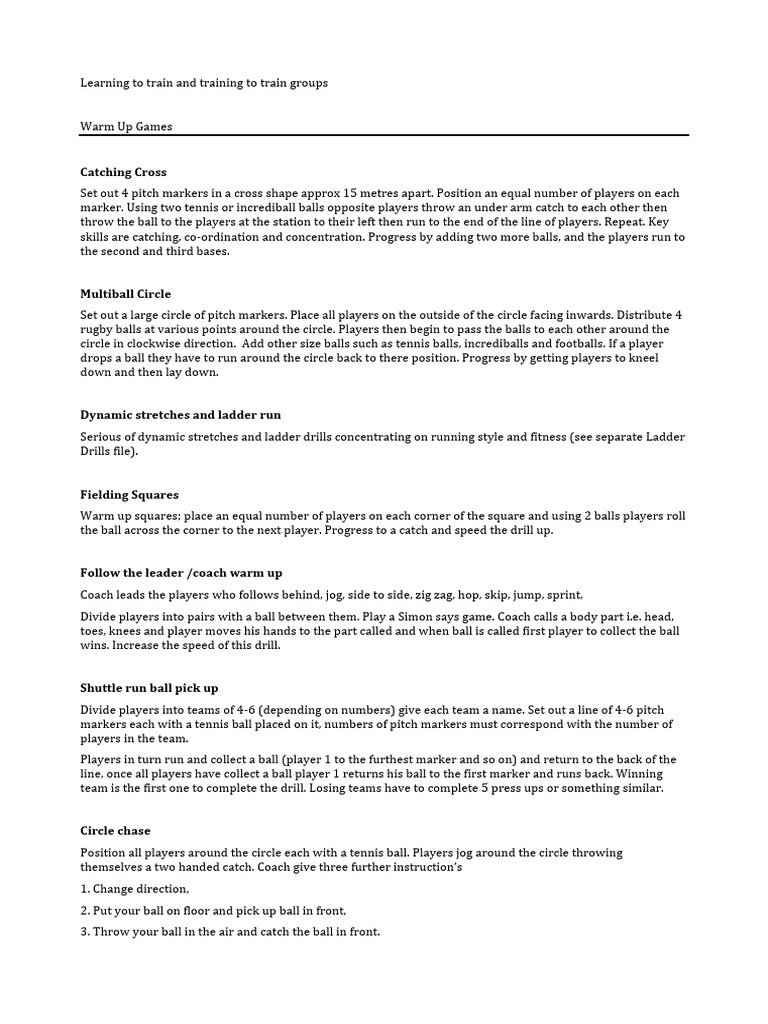 Warm Up Games Drills | PDF | Sports | Ball Games