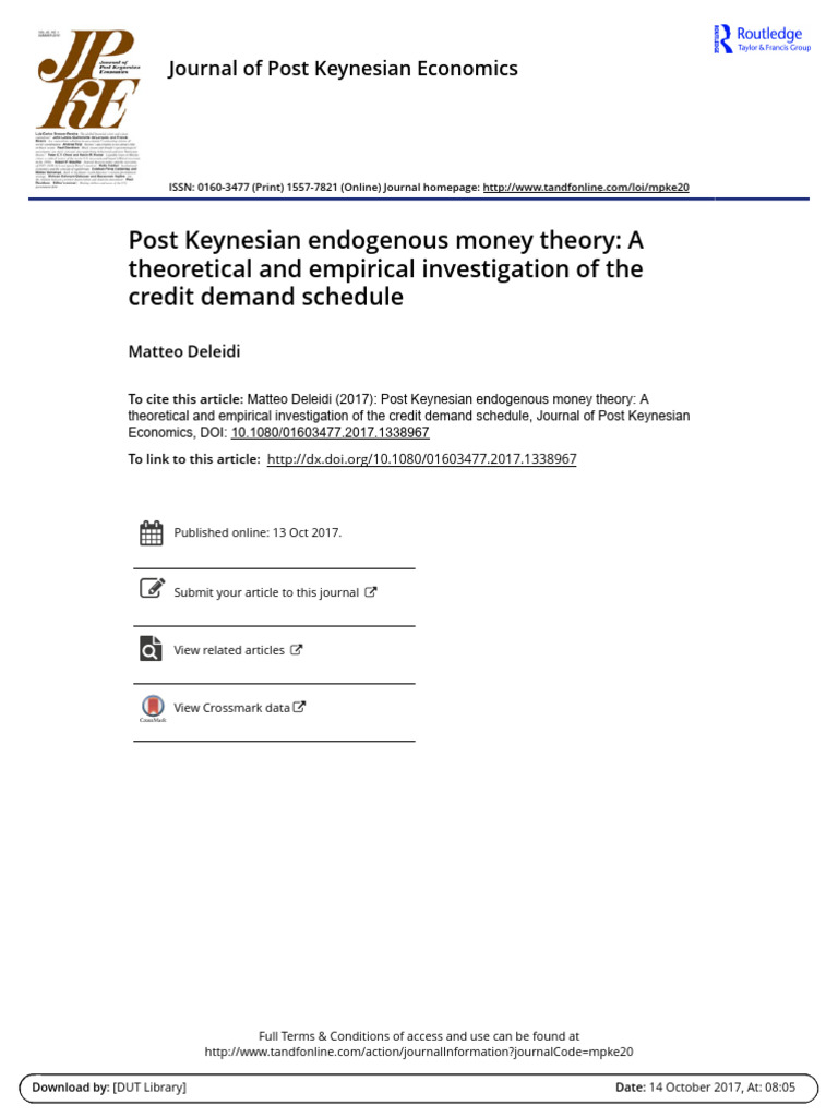 Post Keynesian Endogenous Money Theory | PDF | Interest | Economics