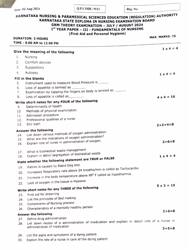Nursing Exam Questions and Answers | PDF | Medicine