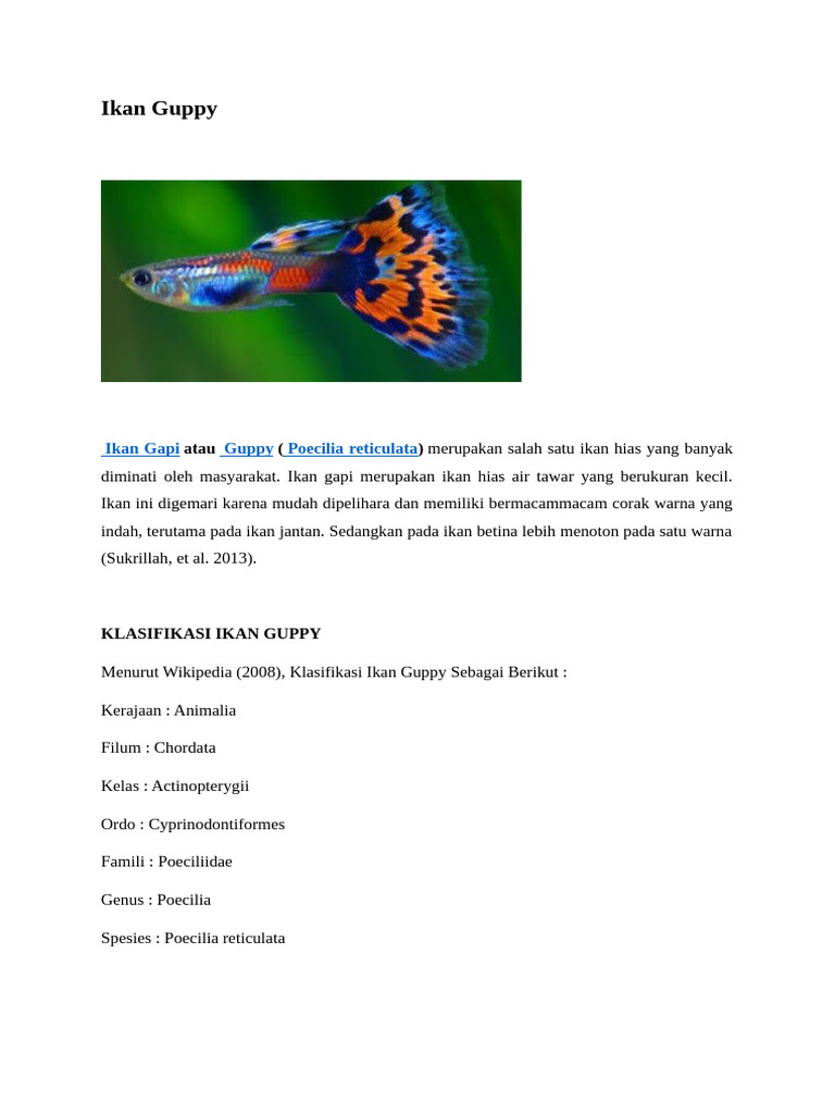 Klasifikasi dan Karakteristik Ikan Guppy | PDF