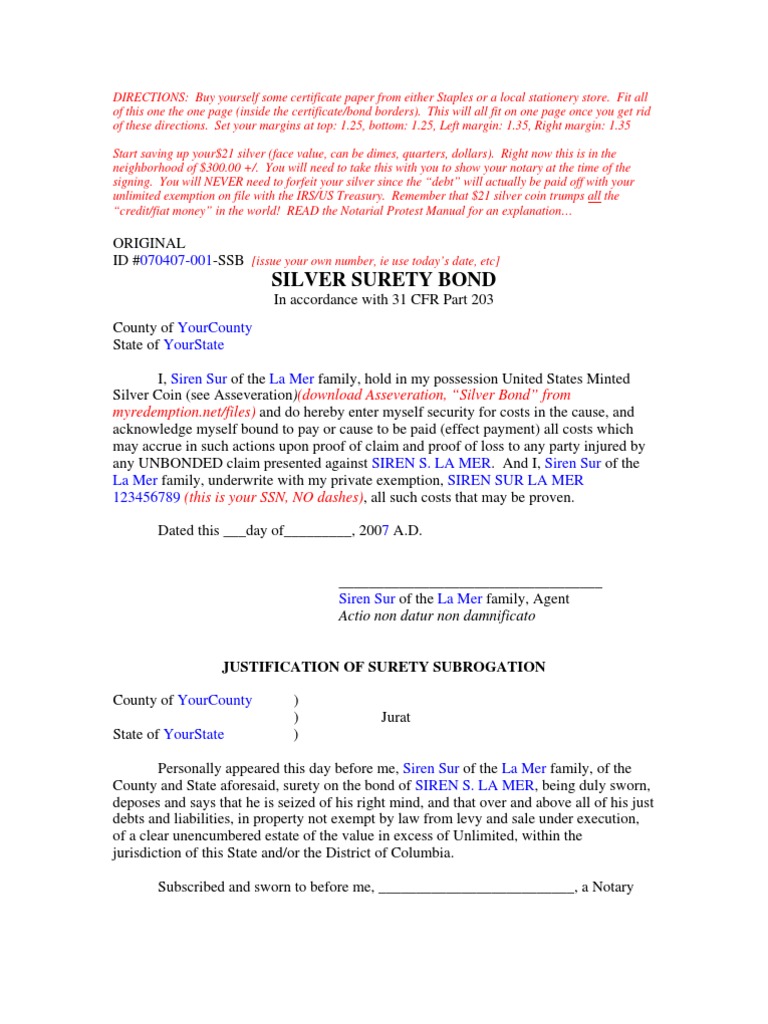 Generic Silver Surety Bond | Notary Public | Bonds (Finance)