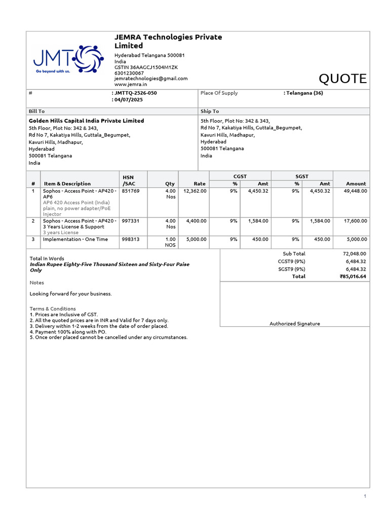 Quotation for Sophos Access Points | PDF | Sales | Government Finances