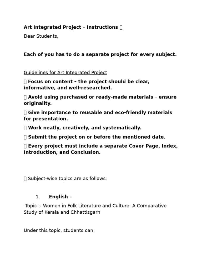 Art Integrated Project Guidelines | PDF | Folklore | Paintings