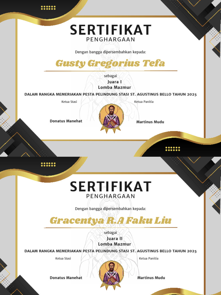 Hitam Emas Gradasi Modern Sertifikat Penghargaan Juara Lomba | PDF