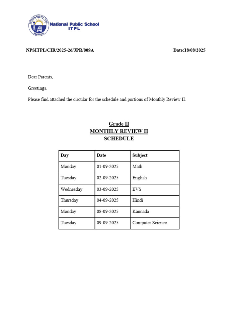 Grade II Monthly Review II Schedule | PDF | Linguistics | Computing