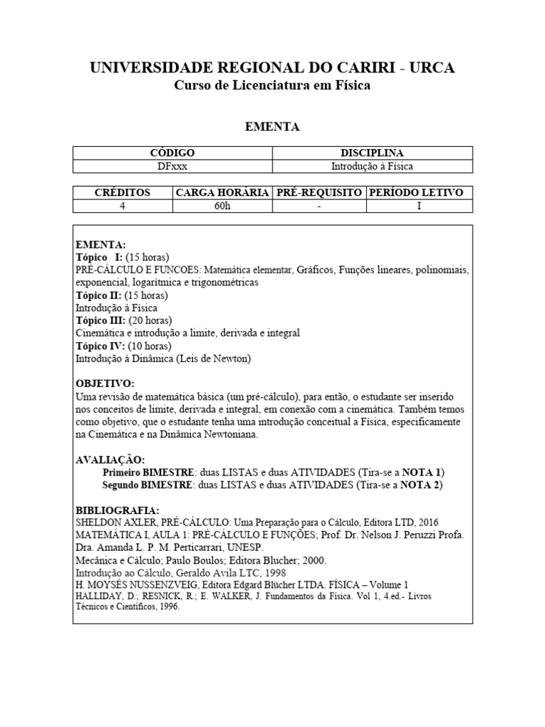 Introdução à Física e Pré-Cálculo URCA | PDF