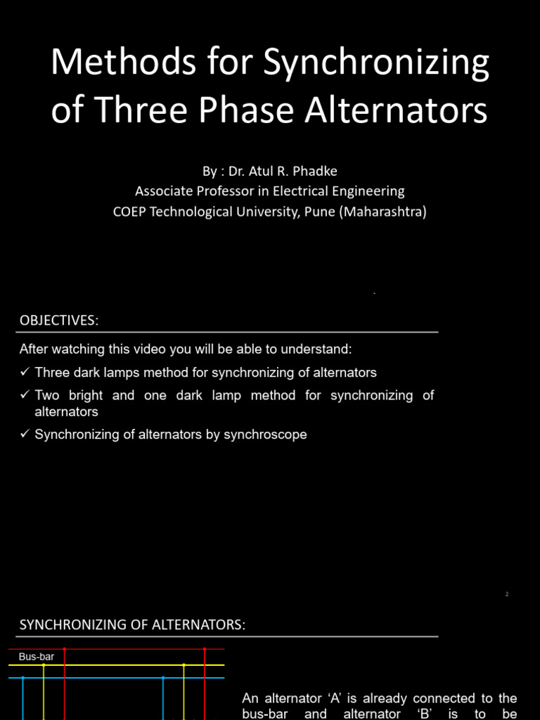 Synchronization Methods for Alternators | PDF | Electrical Equipment ...