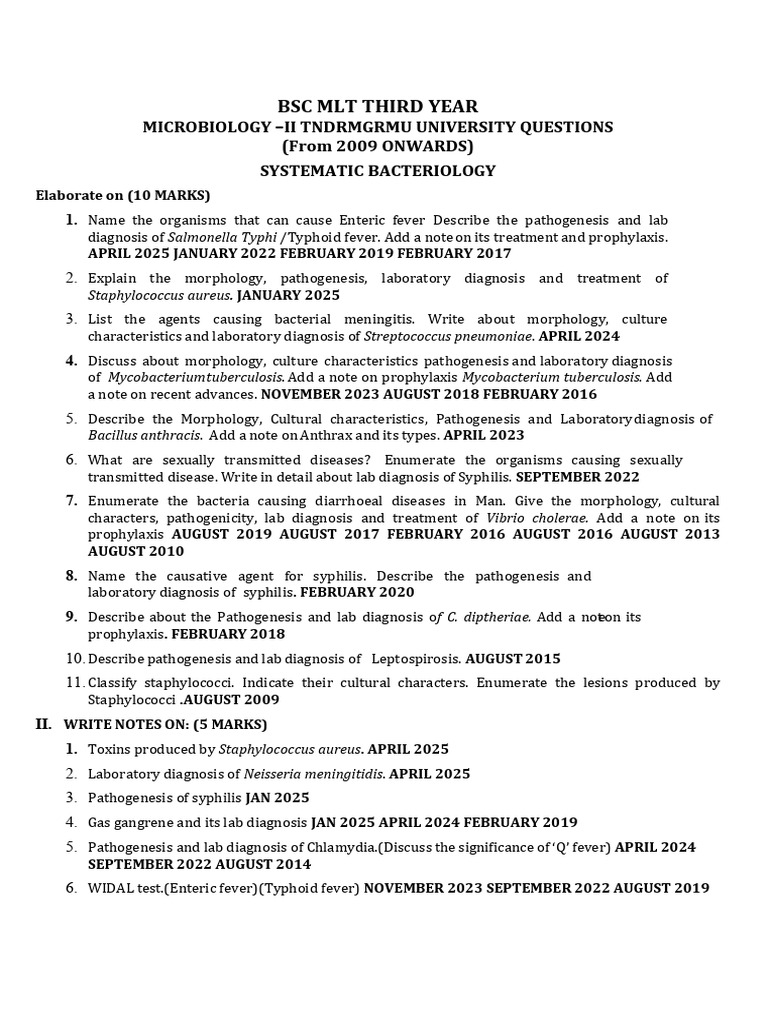 Microbiology Exam Questions for BSC MLT | PDF | Virus | Infection