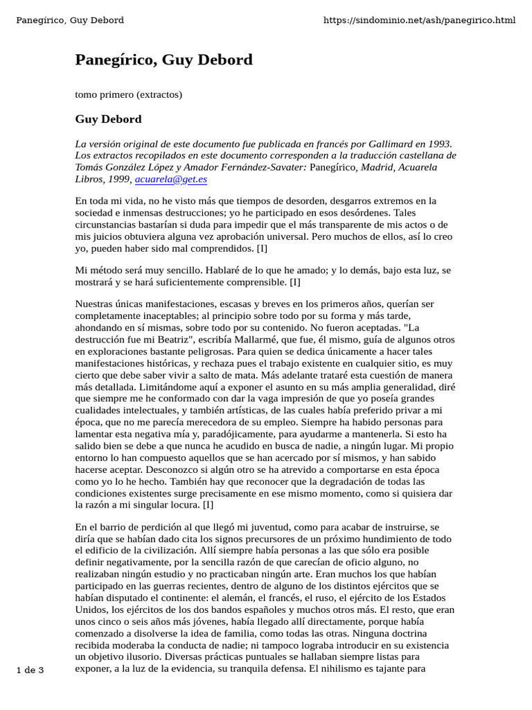 Panegírico de Guy Debord: Extractos | PDF