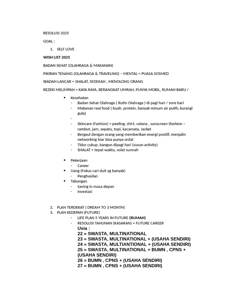 Rencana Resolusi 2025 untuk Hidup Sehat dan Sukses | PDF