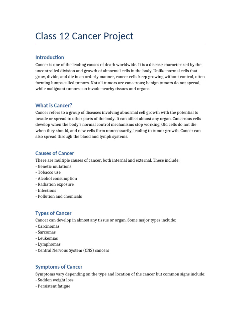 Class 12 Cancer Project Overview | PDF | Cancer | Neoplasms