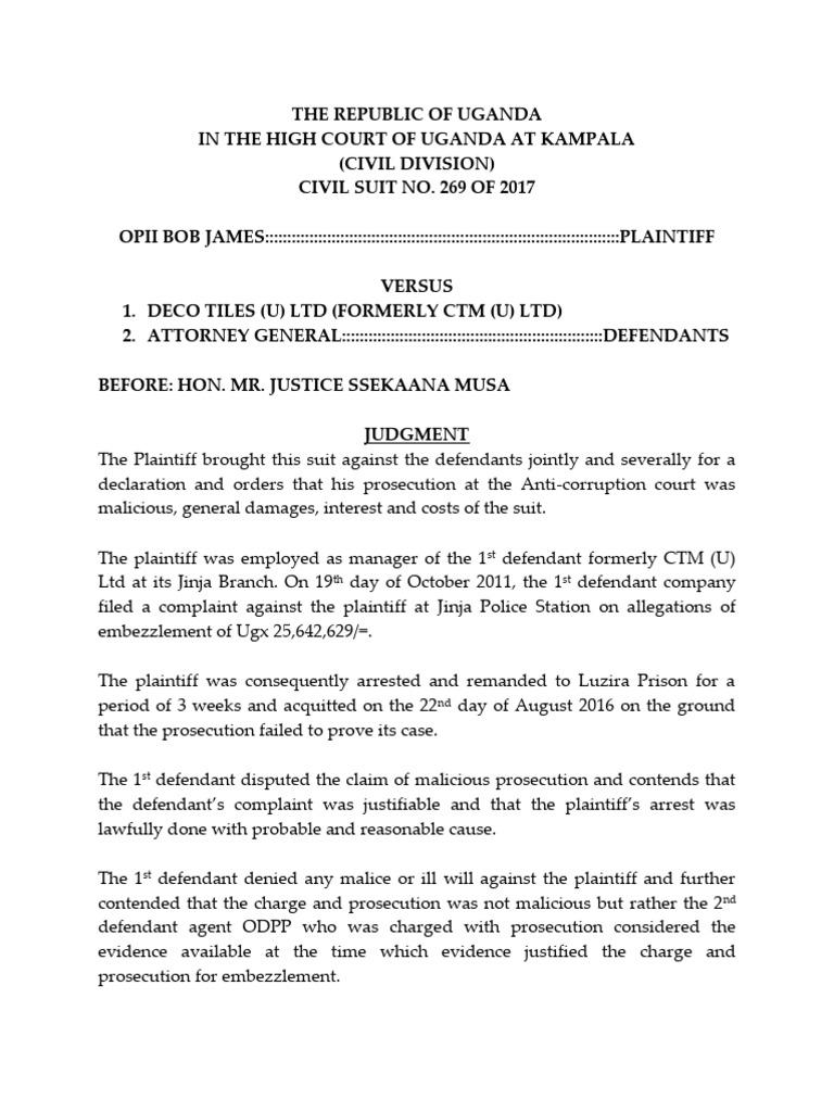 Opii V Deco Tiles (U) Limited and Another (Civil Suit 269 of 2017) 2023 ...