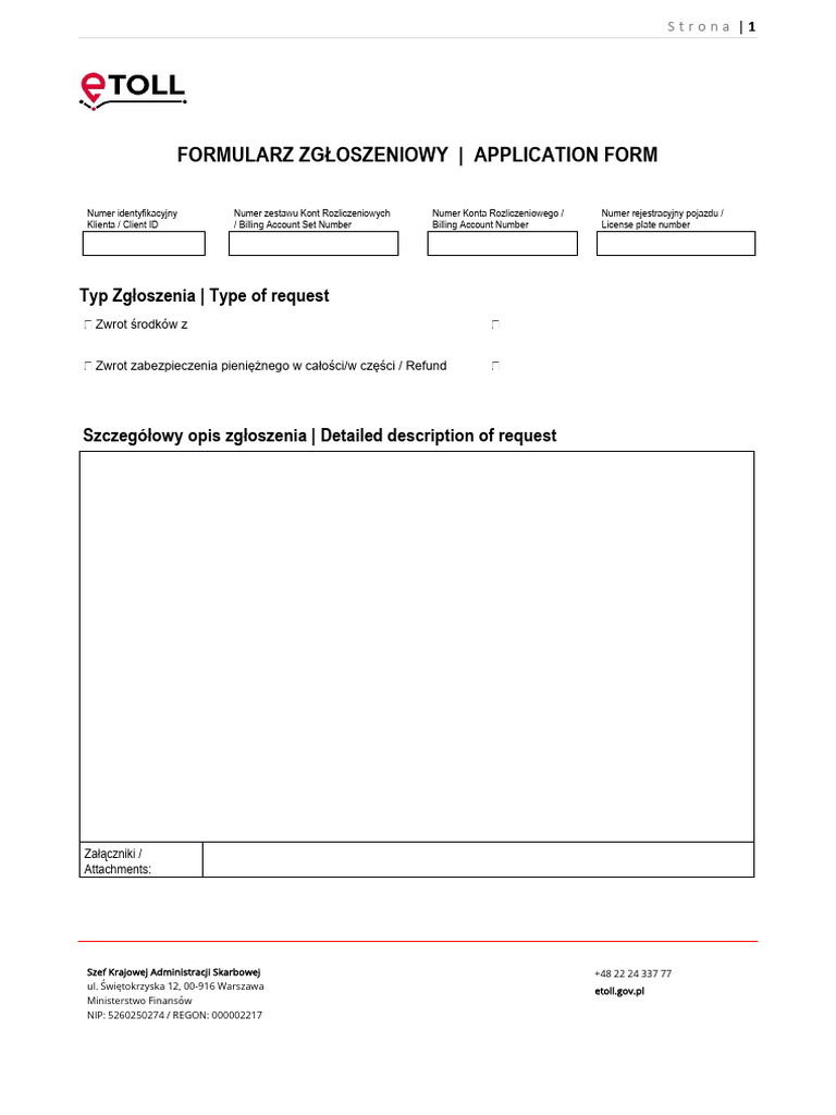 Formularz Zgloszeniowy e Toll | PDF