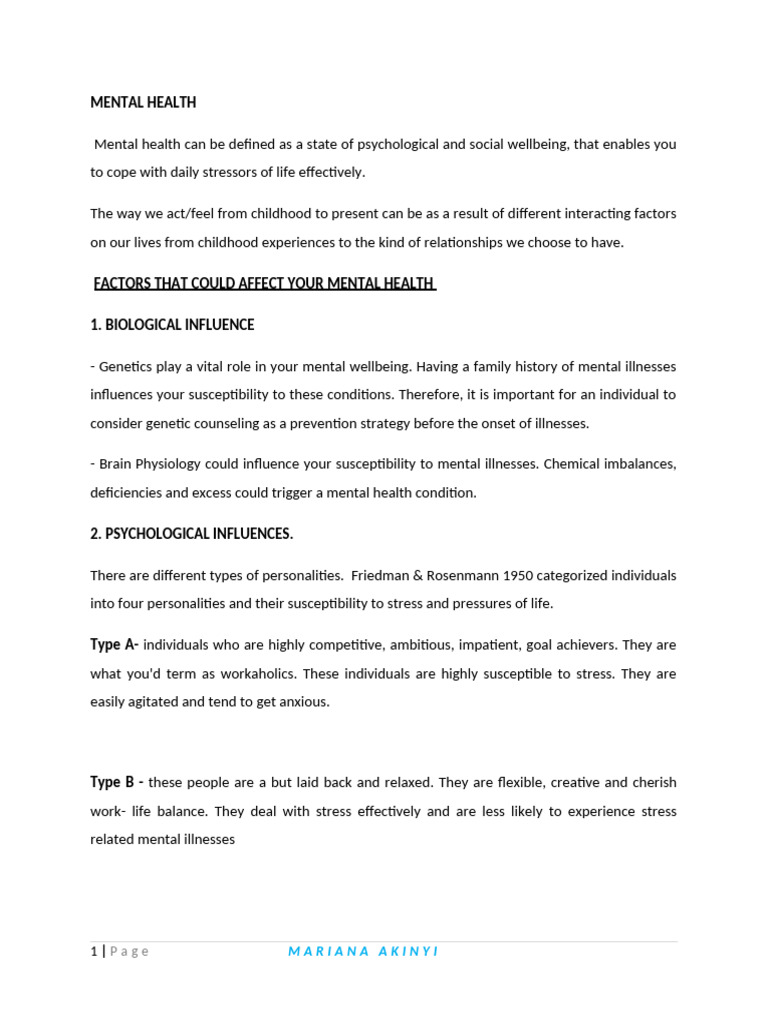 Mental Health and Stress Management Guide | PDF | Mental Health ...