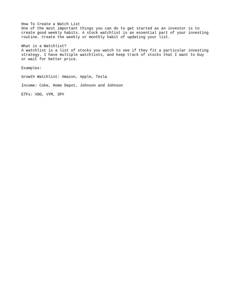 How To Build A Watch List | PDF