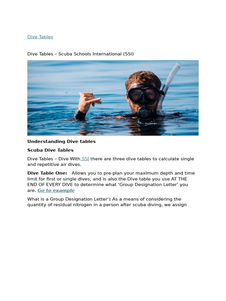 SSI Dive Tables Overview | PDF