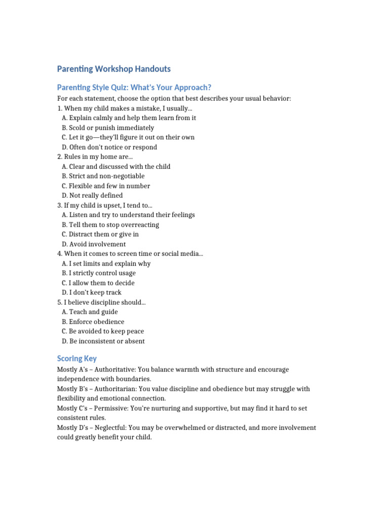 Parenting Workshop Handouts Pdf
