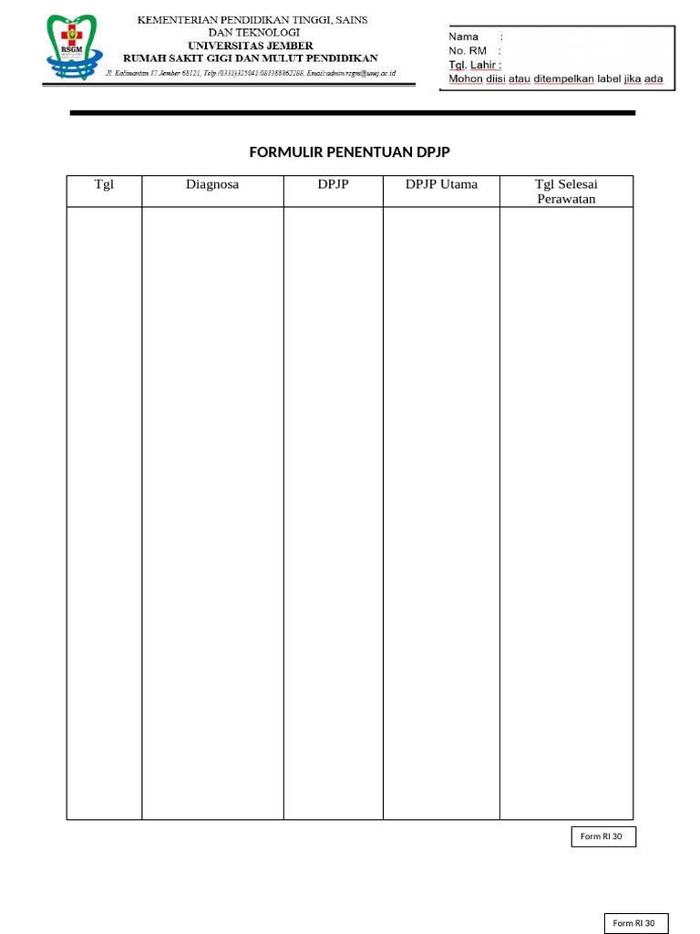 Form RI 30 - Form Penetuan DPJP | PDF