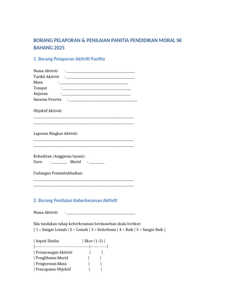 Borang Pelaporan Penilaian Moral 2025 | PDF