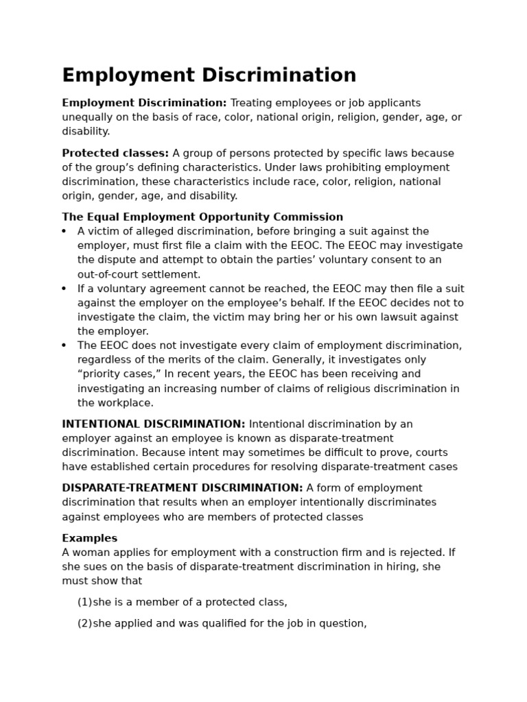 Understanding Employment Discrimination | PDF | Disparate Impact ...