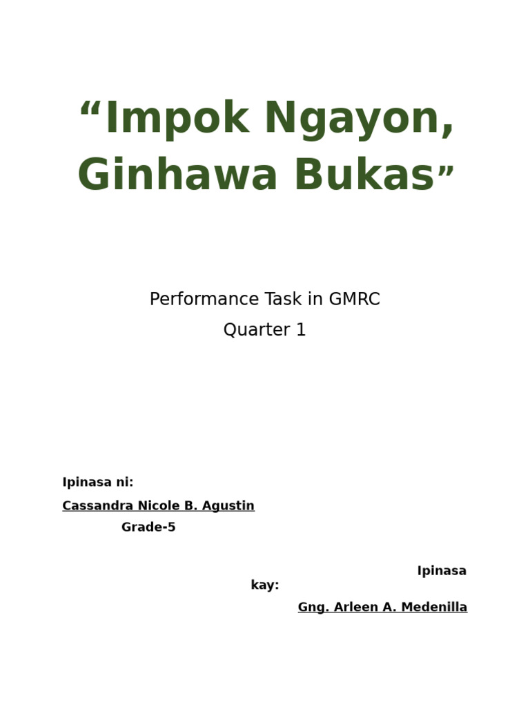 GMRC Performance Task Overview | PDF