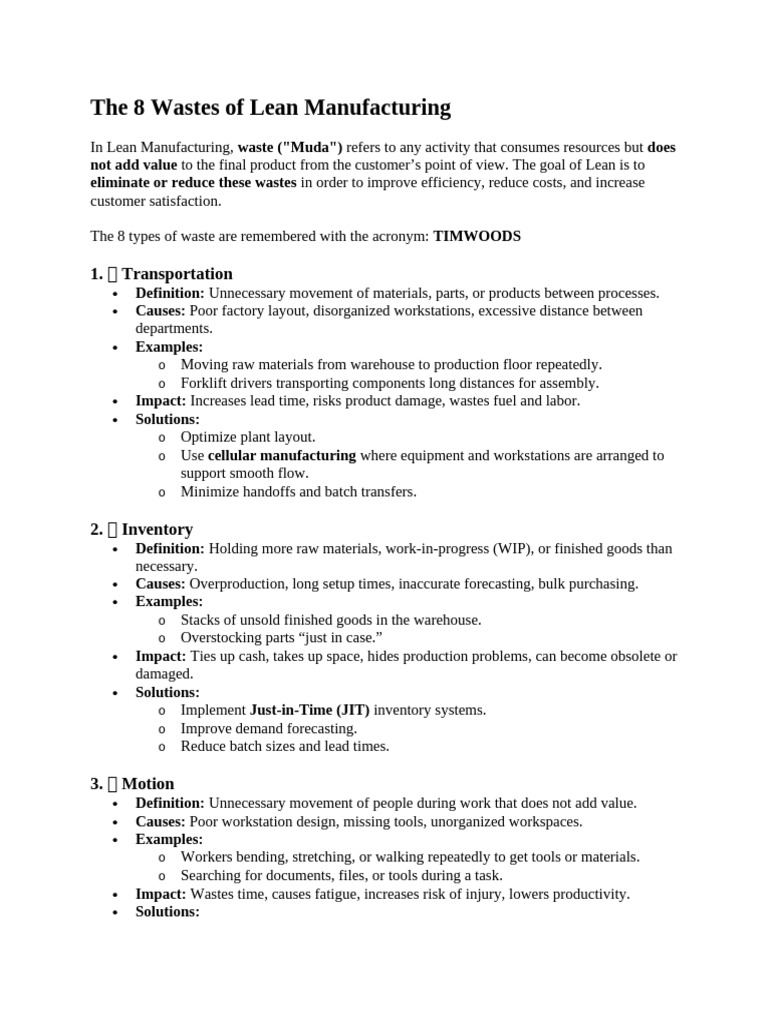 The 8 Wastes of Lean Manufacturing | PDF | Lean Manufacturing | Inventory