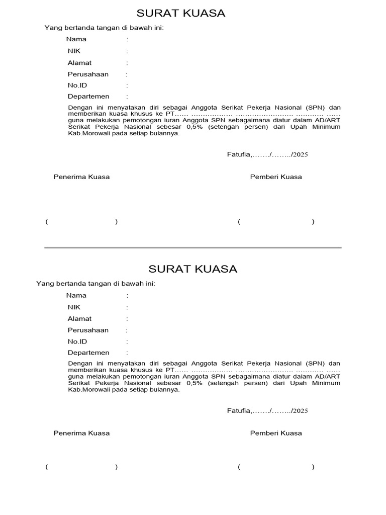 Surat Kuasa Formulir | PDF
