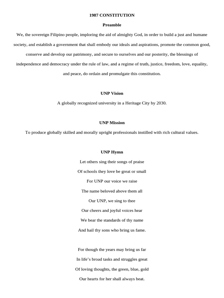 UNP Vision, Mission, and Hymn Overview | PDF