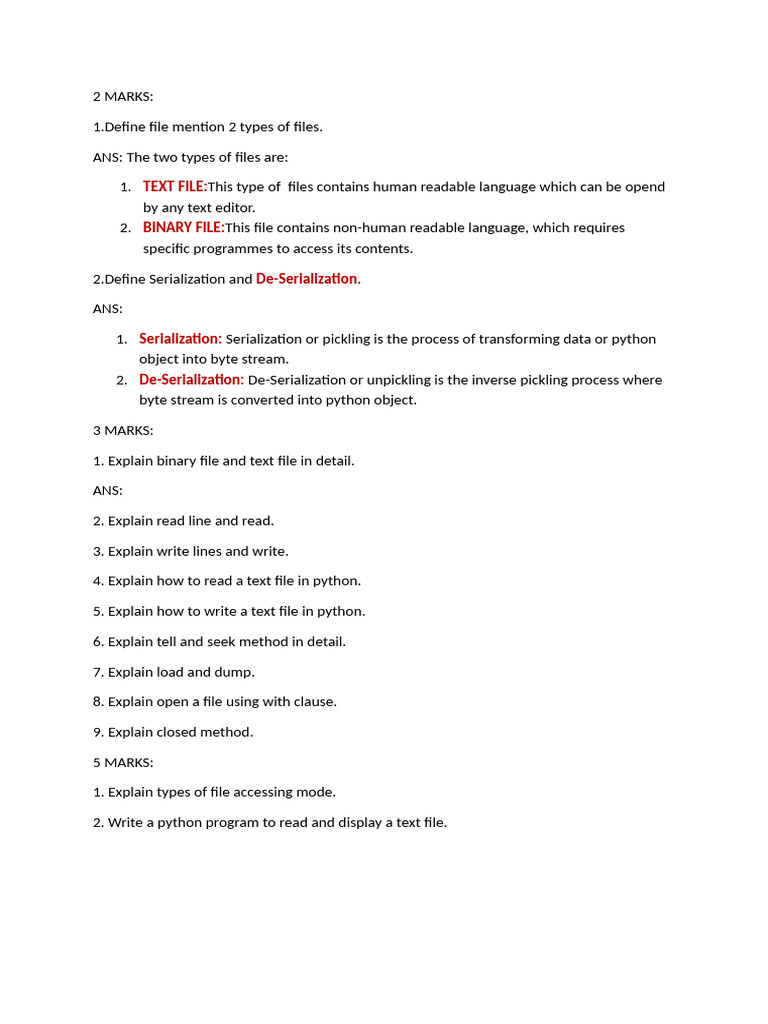 Chapter 2 Important Questions | PDF