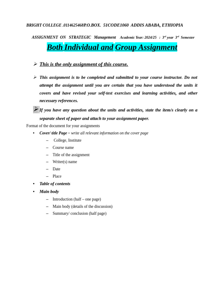 Stgic MGT Both Individual and Group Assignment 2017 E.C | PDF ...