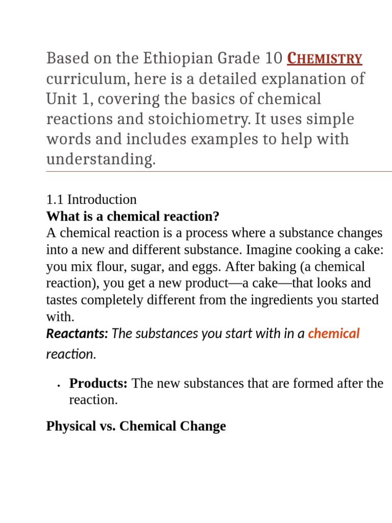 Unit 1 Chemistry Grade 10 | PDF | Redox | Mole (Unit)