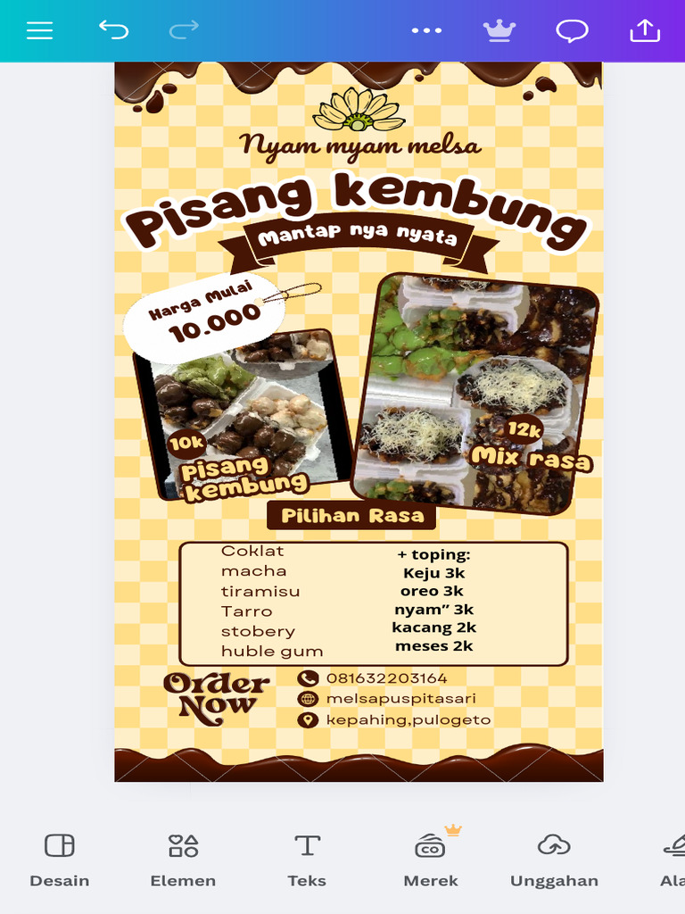 Kuning Cokelat Organik Estetik Daftar Menu Jualan Pisang Coklat Makanan ...