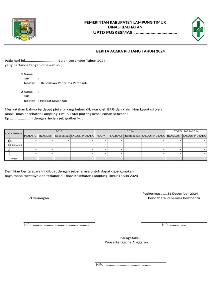 2.format Berita Acara Piutang Puskes | PDF